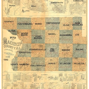 Madison County Illinois 1892 - Old Wall Map Reprint With Homeowner ...