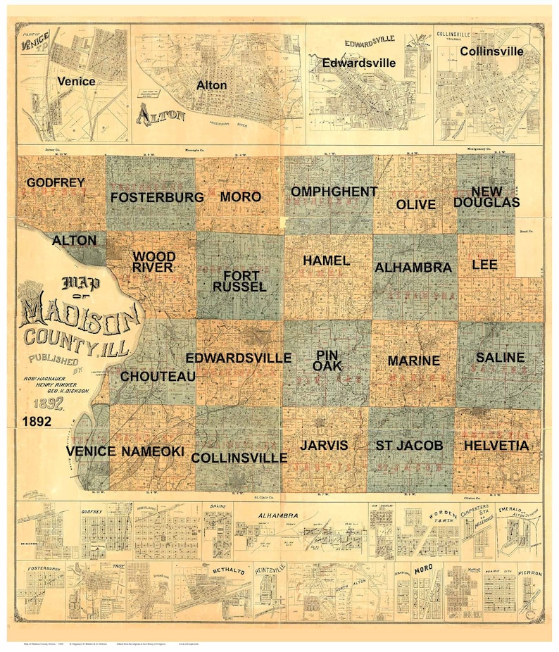 Madison County Illinois 1892 Old Wall Map Reprint With - Etsy