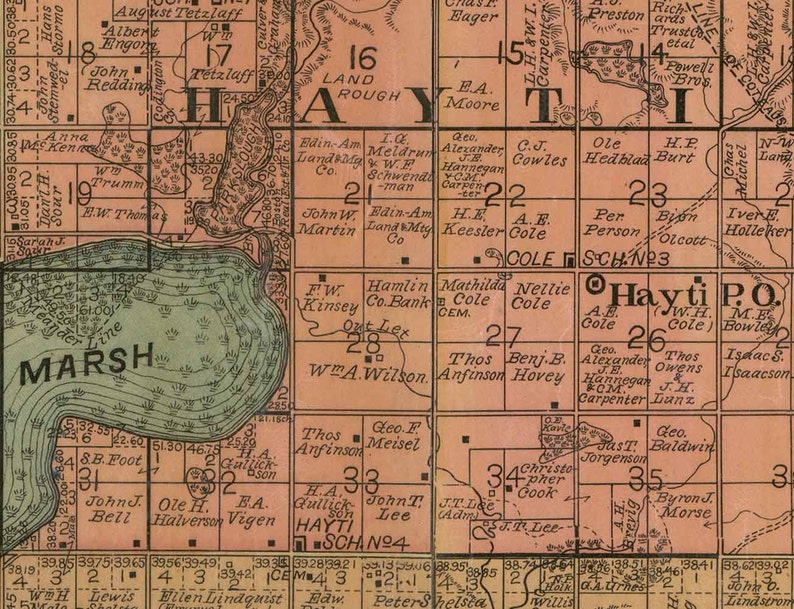 Hamlin County South Dakota 1897 - Old Wall Map With Landowner Names ...