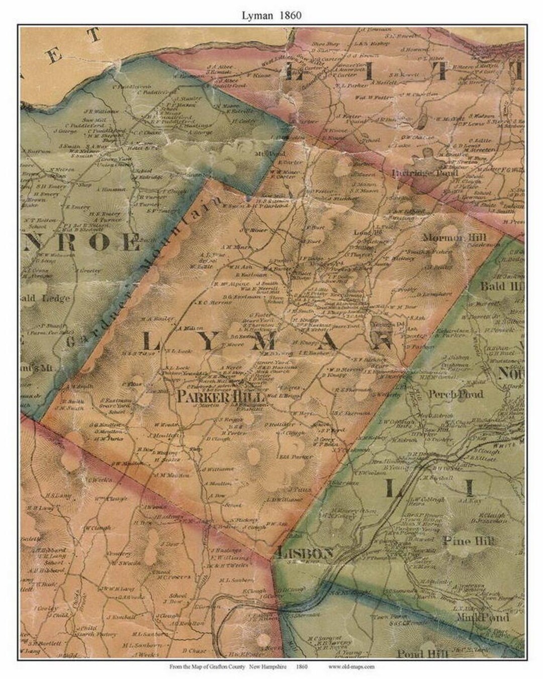 Lyman 1860 Old Town Map With Homeowner Names New Hampshire - Reprint ...