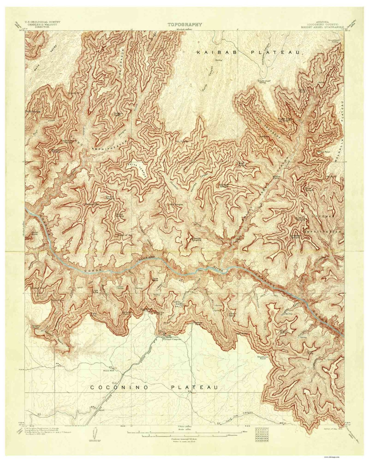 Bright Angel 1906 Old Topo Map - Grand Canyon - Edited Reprint of the ...