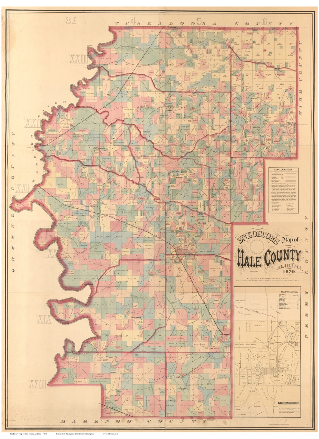 Hale County Alabama 1870 Old Wall Map With Landowner Names | Etsy