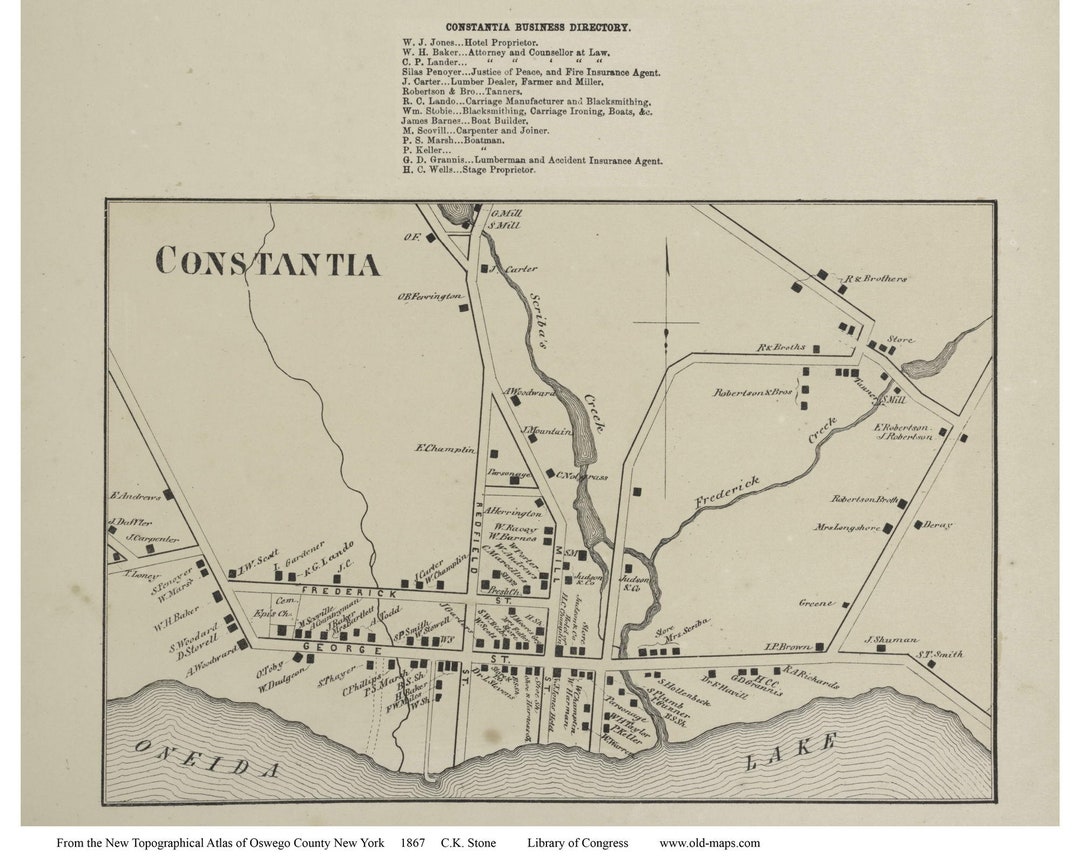 Constantia Village 1867 Oswego County New York Old Town Map Reprint ...