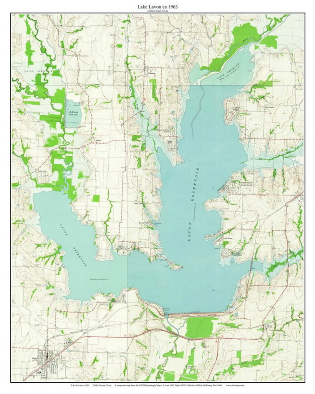 Lake Lavon - Wylie - 1963 Texas Old Map - USGS Custom Composite Lake ...