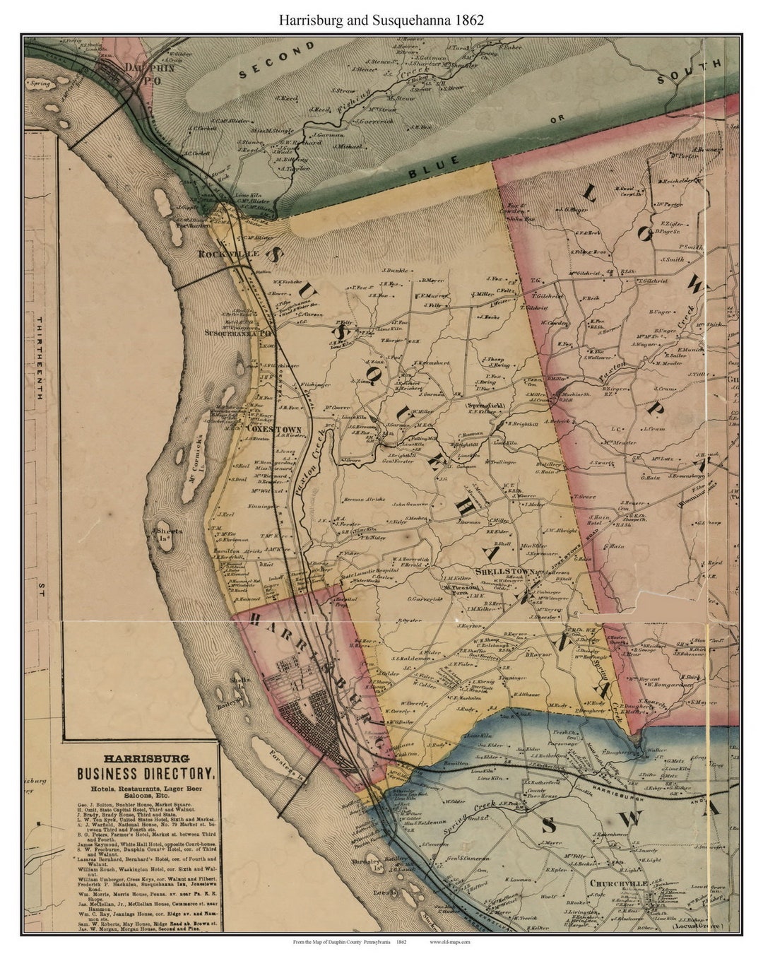 Susquehanna Harrisburg 1862 Old Town Map With Homeowner Names ...