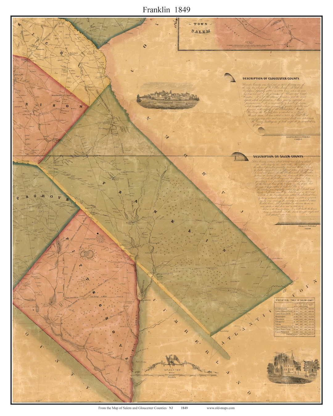 Franklin 1849 - Old Town Map - New Jersey - Reprint Genealogy - Salem & Gloucester Counties NJ ...