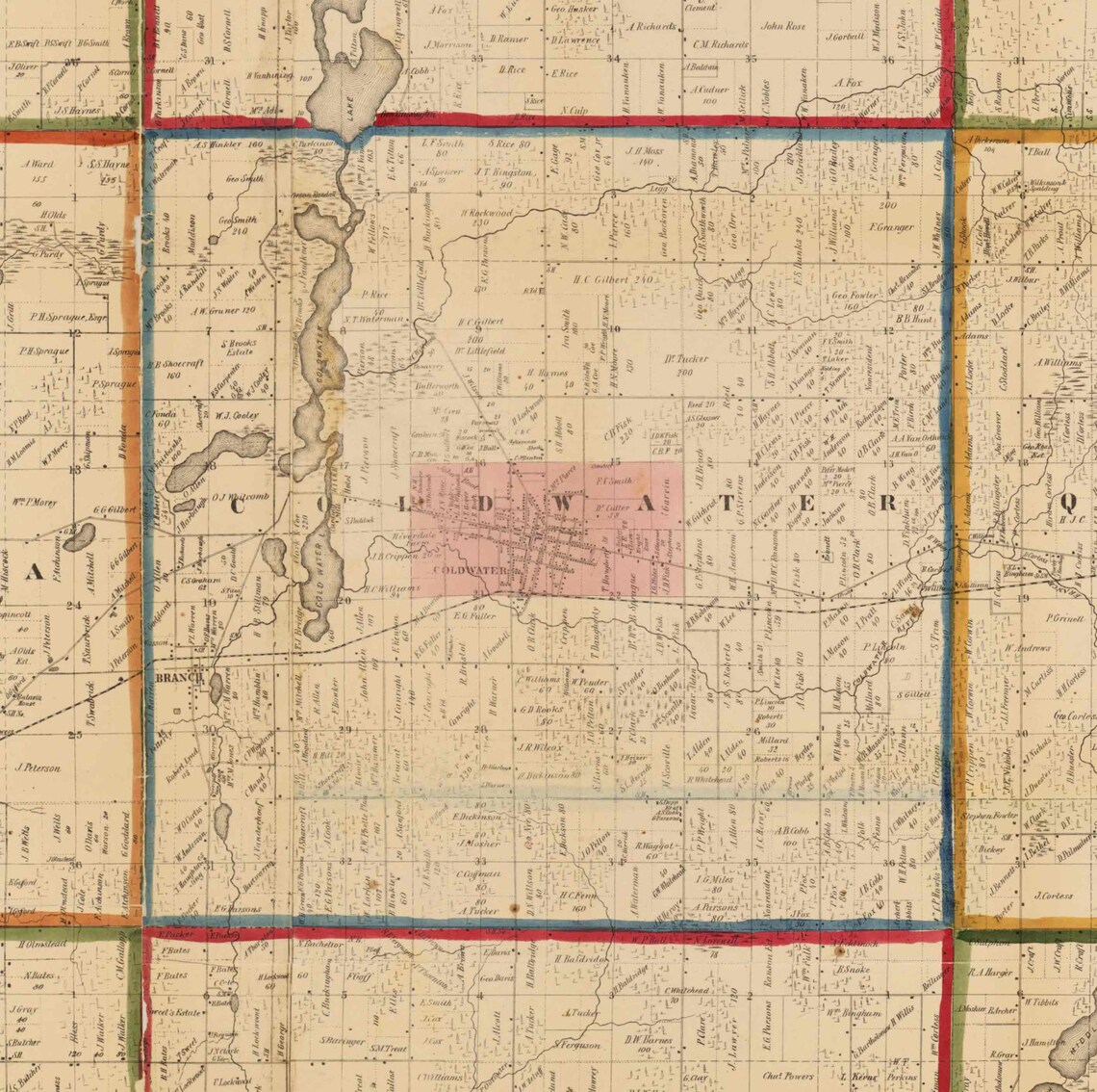Branch County Michigan 1858 Wall Map Reprint With Homeowner - Etsy