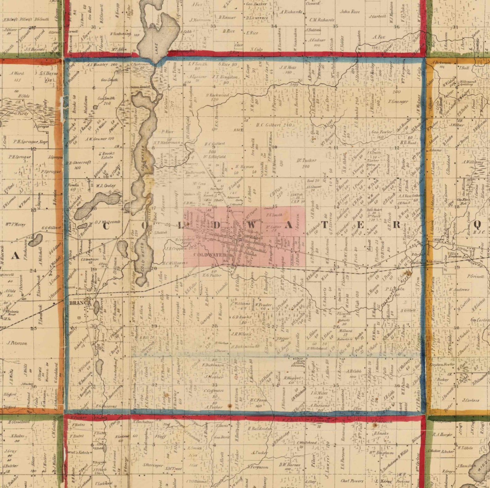 Branch County Michigan 1858 Wall Map Reprint With Homeowner - Etsy