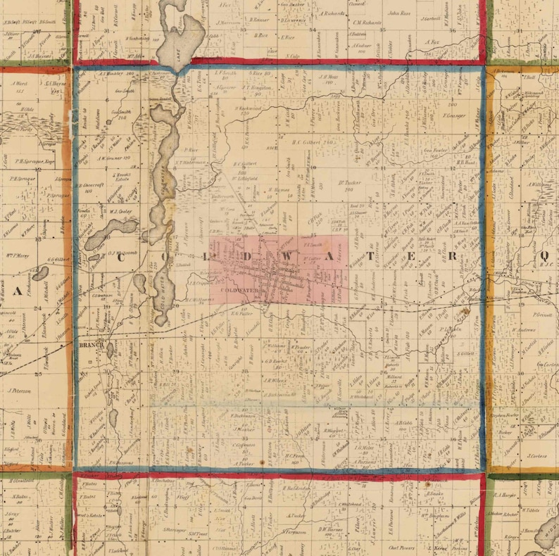 Branch County Michigan 1858 Wall Map Reprint With Homeowner - Etsy UK