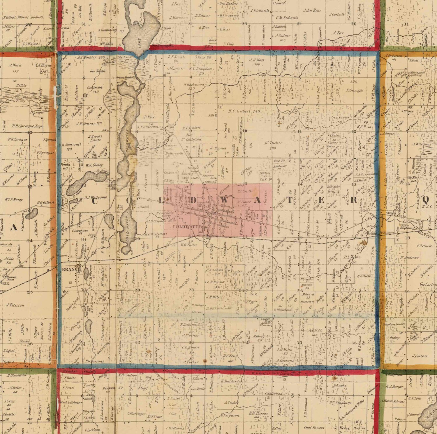 Branch County Michigan 1858 Wall Map Reprint With Homeowner - Etsy