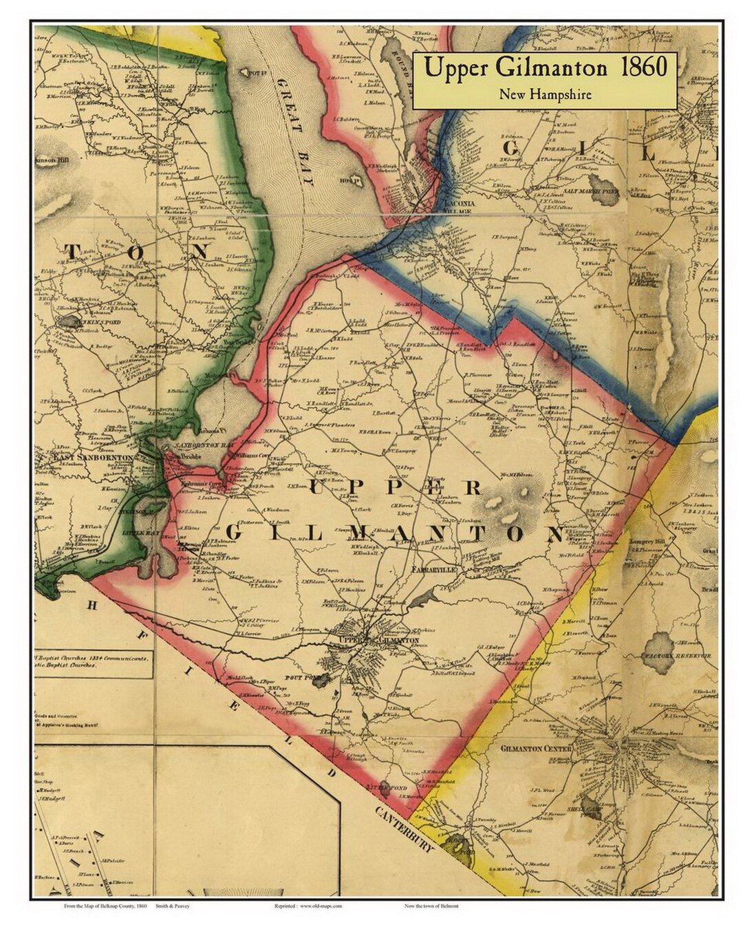 Upper Gilmanton 1860 Old Town Map With Homeowner Names New Hampshire ...