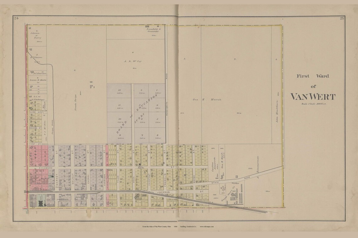 Van Wert First Ward 1886 Old Town Map With Homeowner Names - Etsy