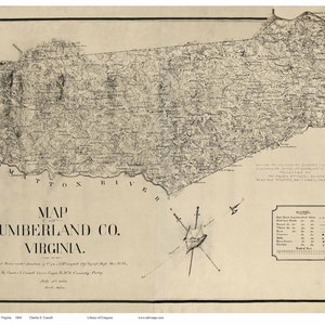 Cumberland County Virginia 1864 - Old Wall Map With Homeowner Names ...