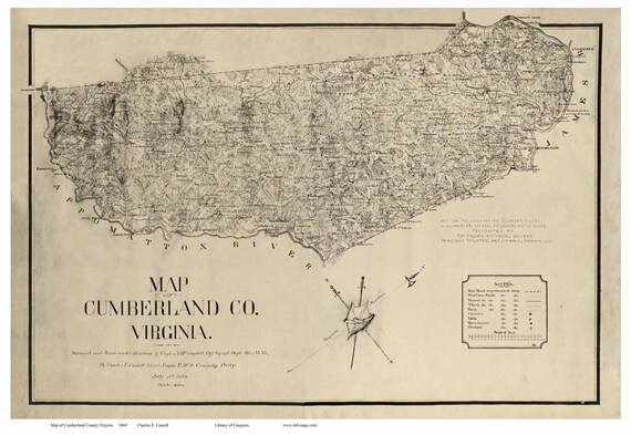 Cumberland County Virginia 1864 Old Wall Map With Homeowner | Etsy