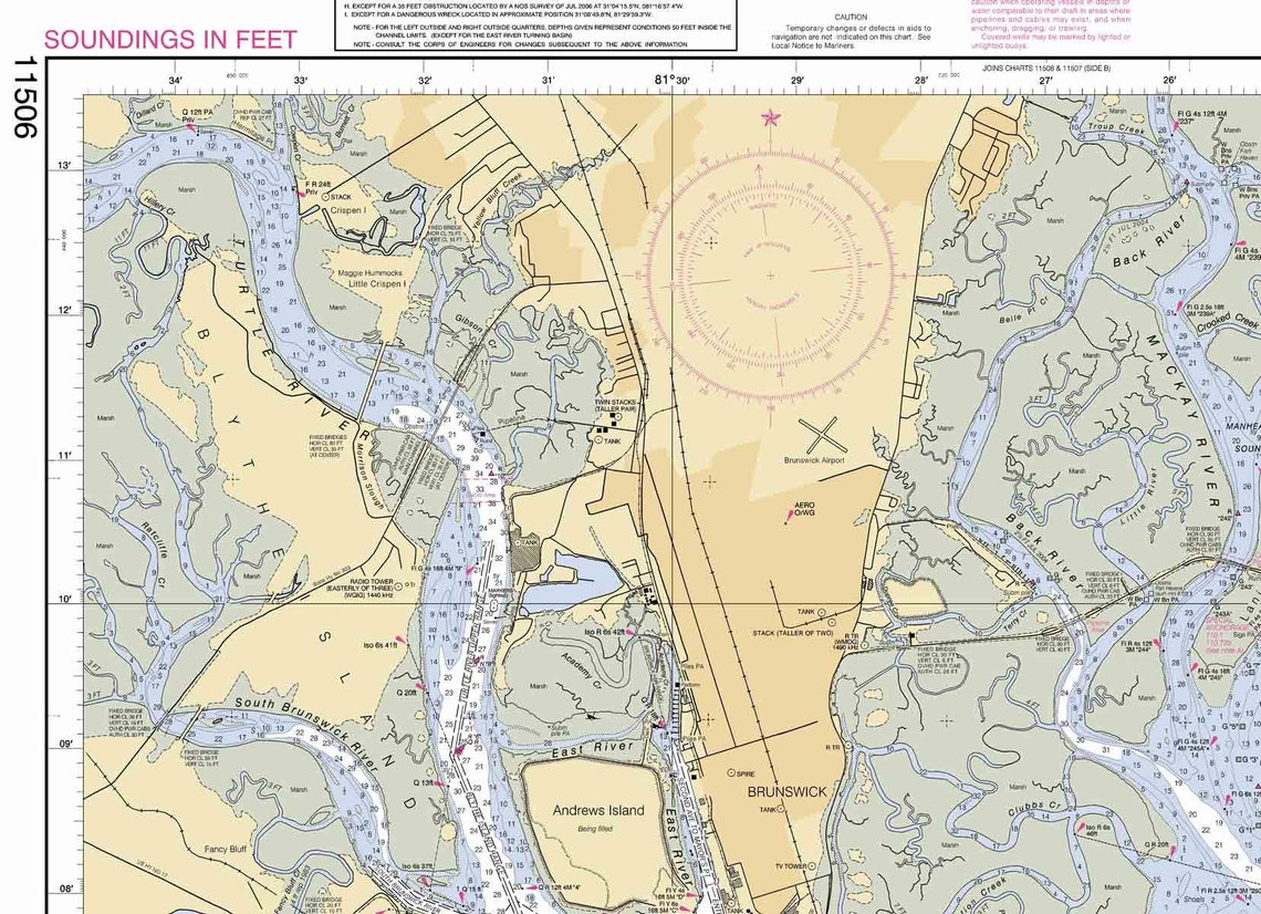Brunswick Harbor and Turtle River 2012 - St. Simons Sound - Map Old ...