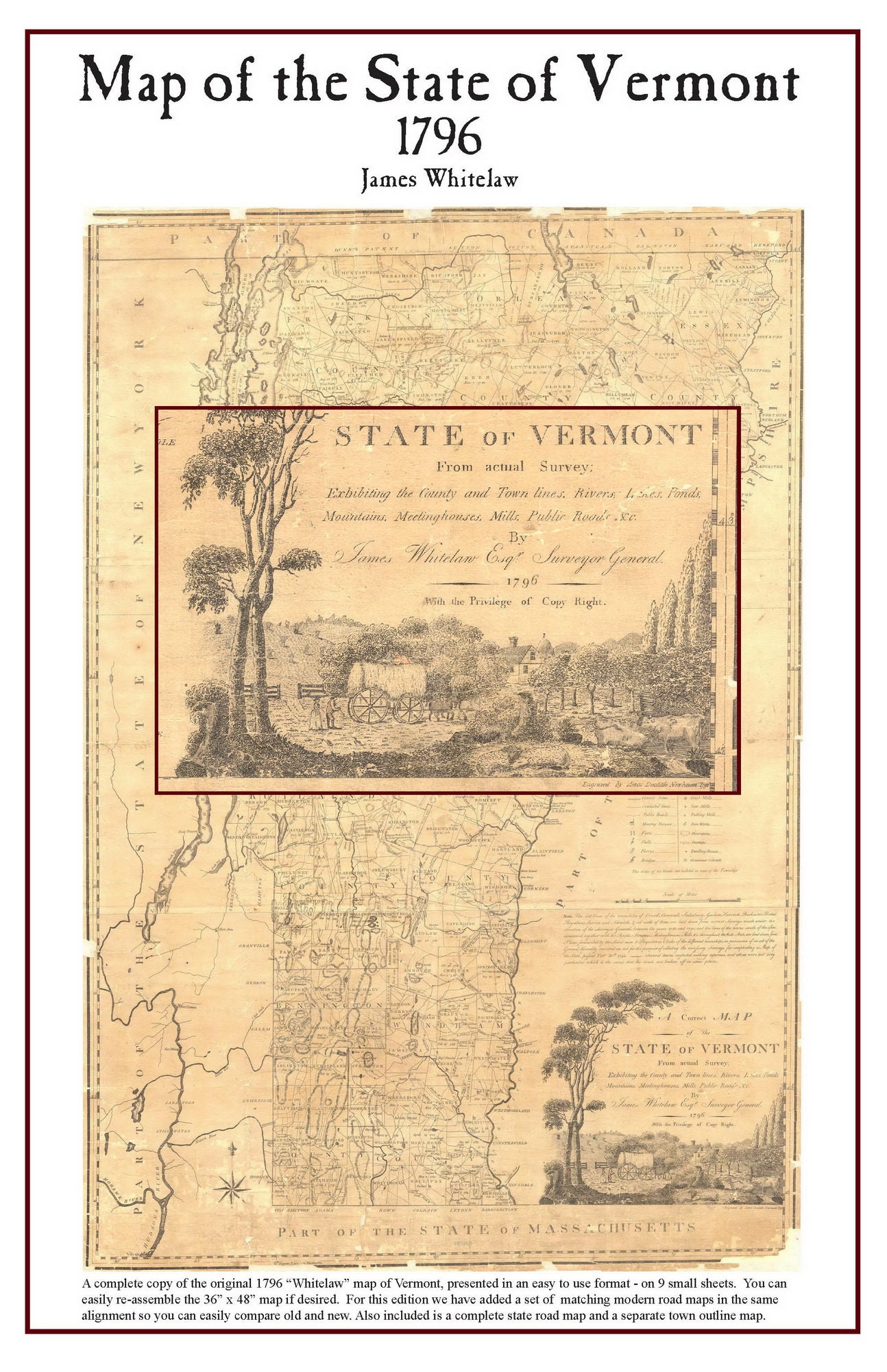 Vermont 1796 State Map 21 sheet set 11x17 James Whitelaw | Etsy