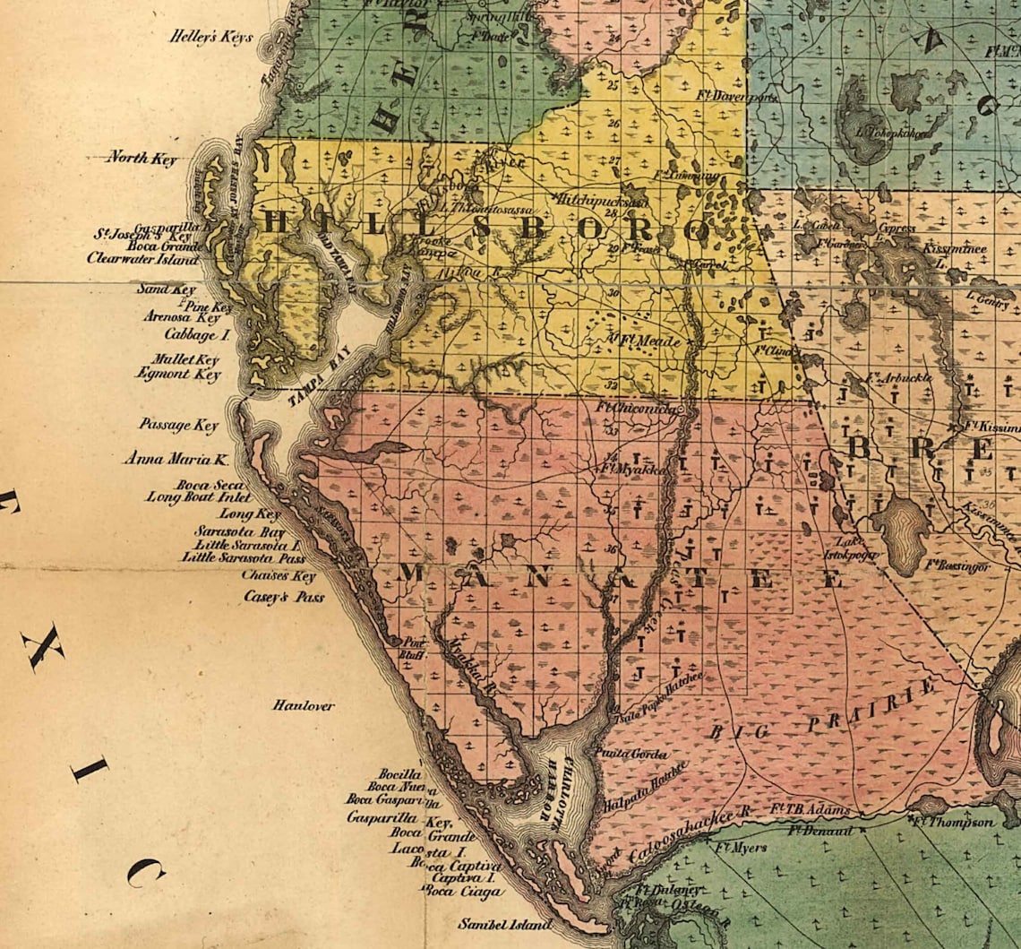Florida 1856 State Map by Drew Reprint - Etsy