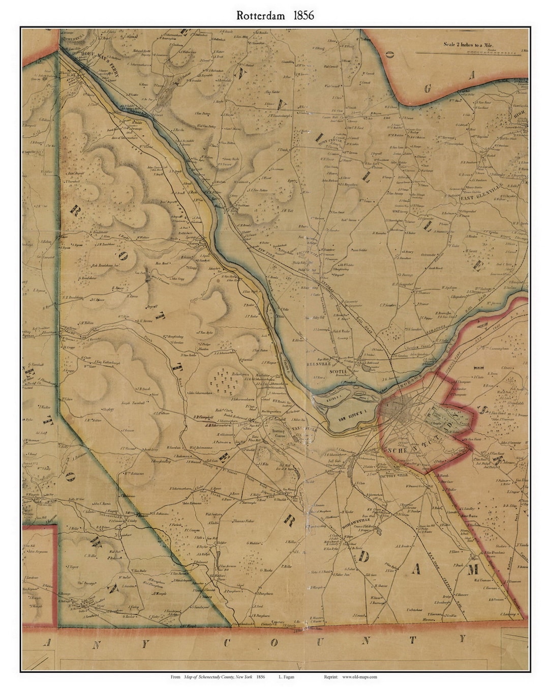 Rotterdam 1856 Old Town Map With Homeowner Names New York - Reprint ...