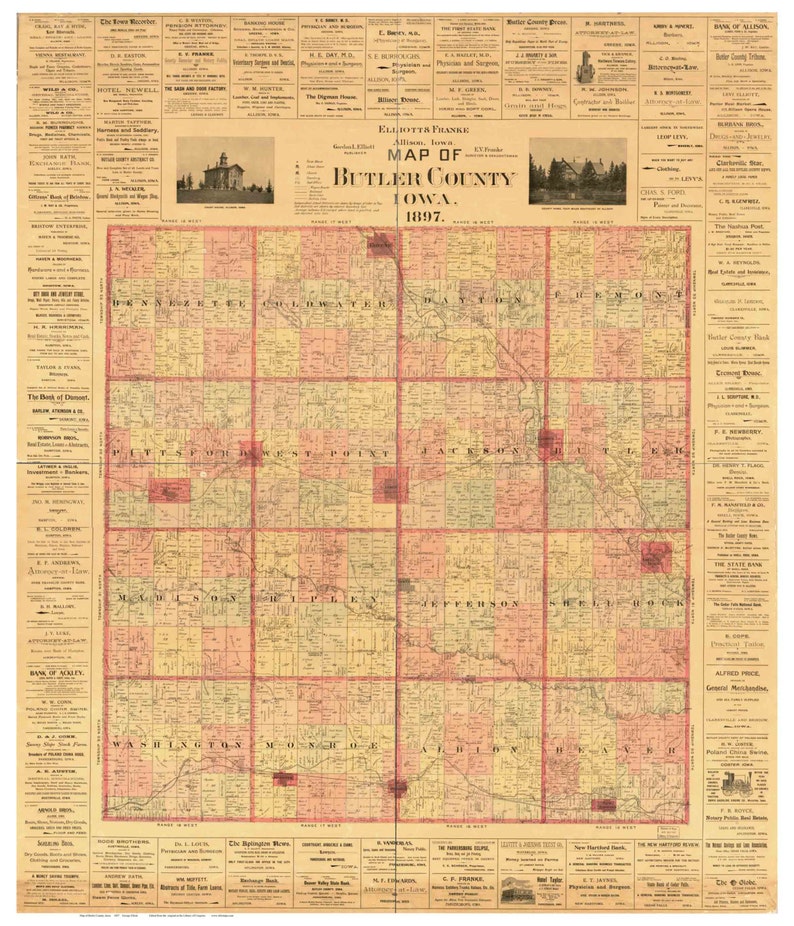 Butler County Iowa 1897 Old Wall Map With Landowner Names Farm | Etsy