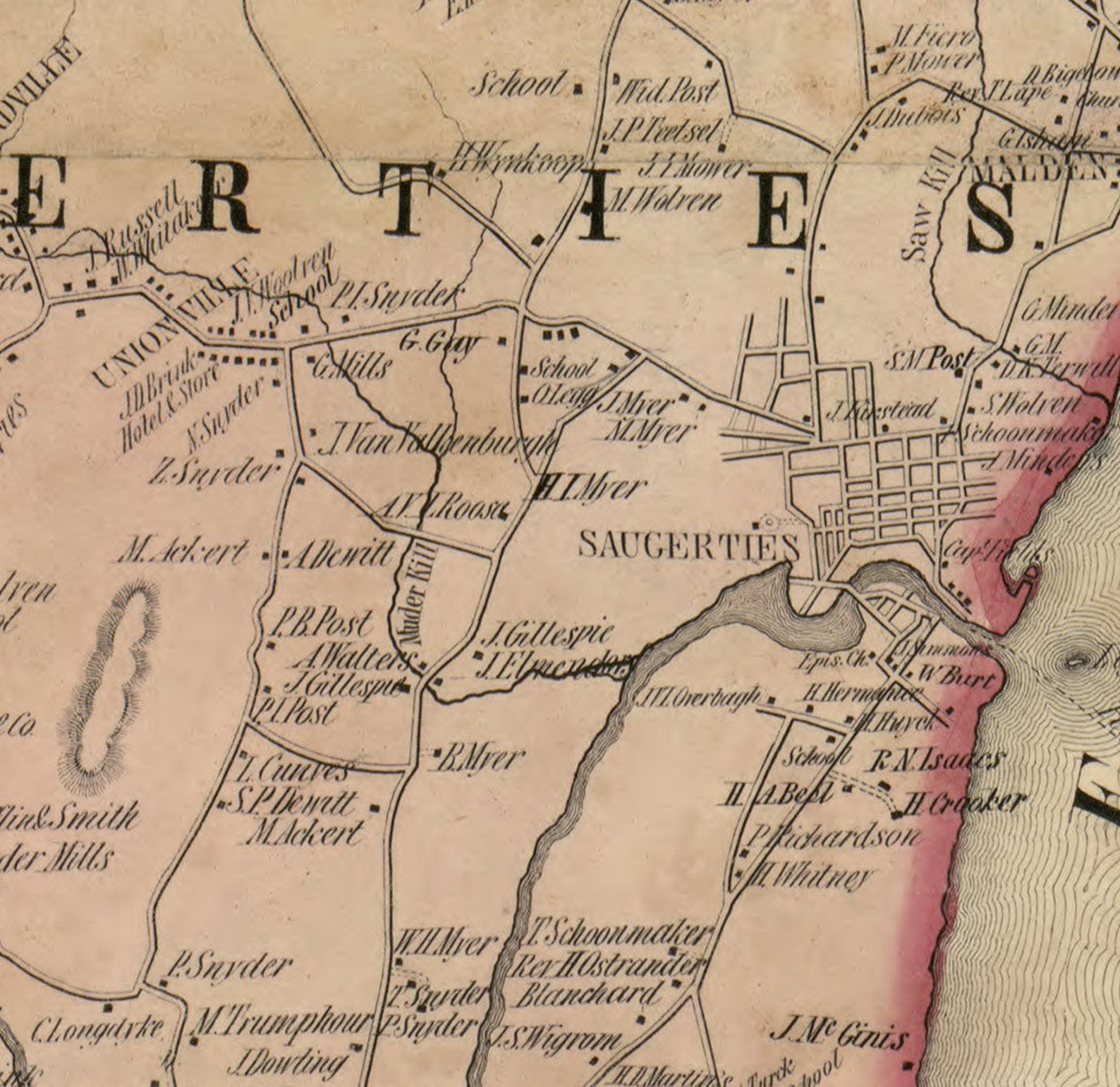 Ulster County New York 1853 - Old Wall Map Reprint With Homeowner Names ...