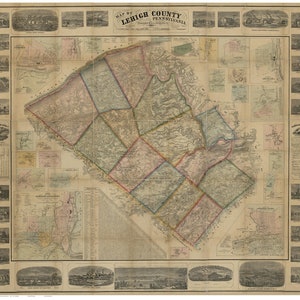 Lehigh County Pennsylvania 1865 - Wall Map With Homeowner Names ...