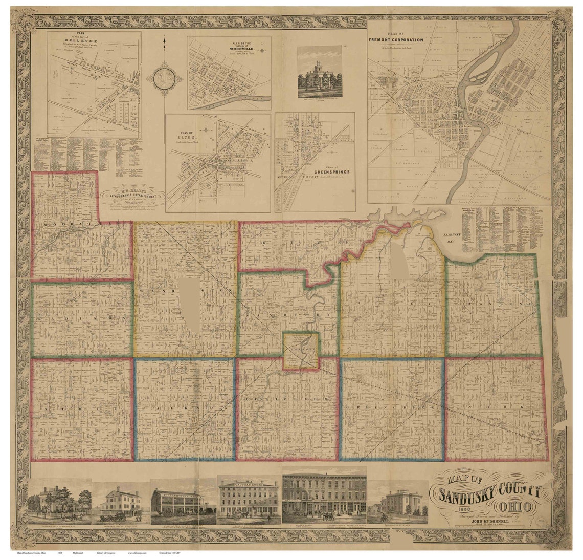 Sandusky County Ohio 1860 - Old Wall Map Reprint With Homeowner Names ...