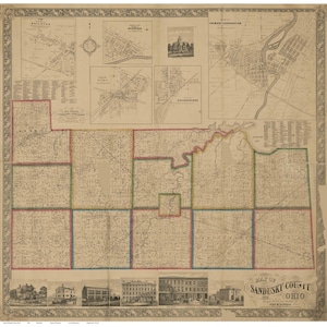 Sandusky County Ohio 1860 - Old Wall Map Reprint With Homeowner Names ...