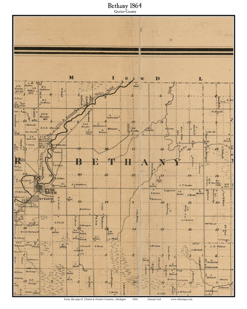 Bethany 1864 Old Town Map With Homeowner Names Pine River - Etsy