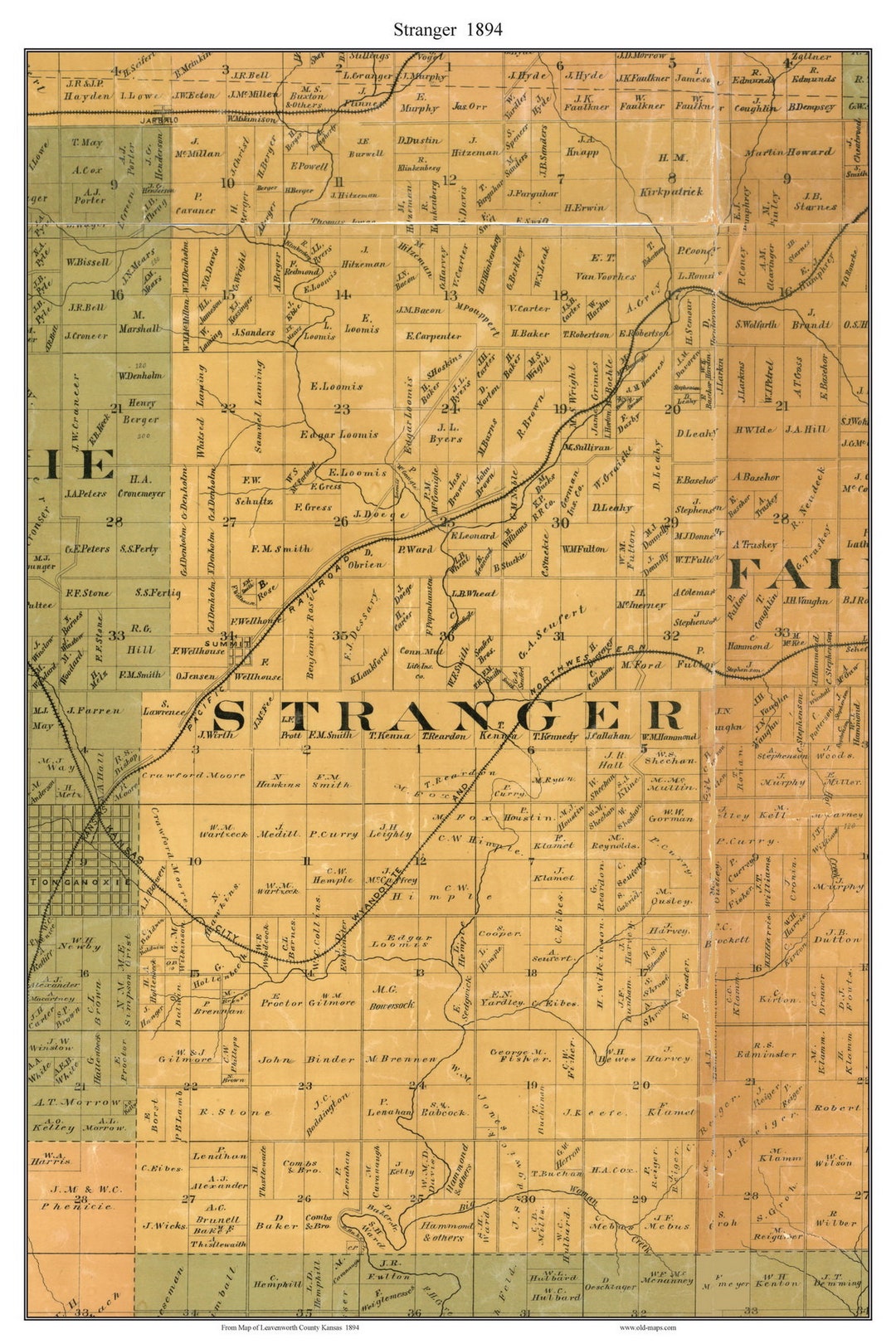 Stranger 1894 Old Town Map With Homeowner Names - Kansas - Reprint ...