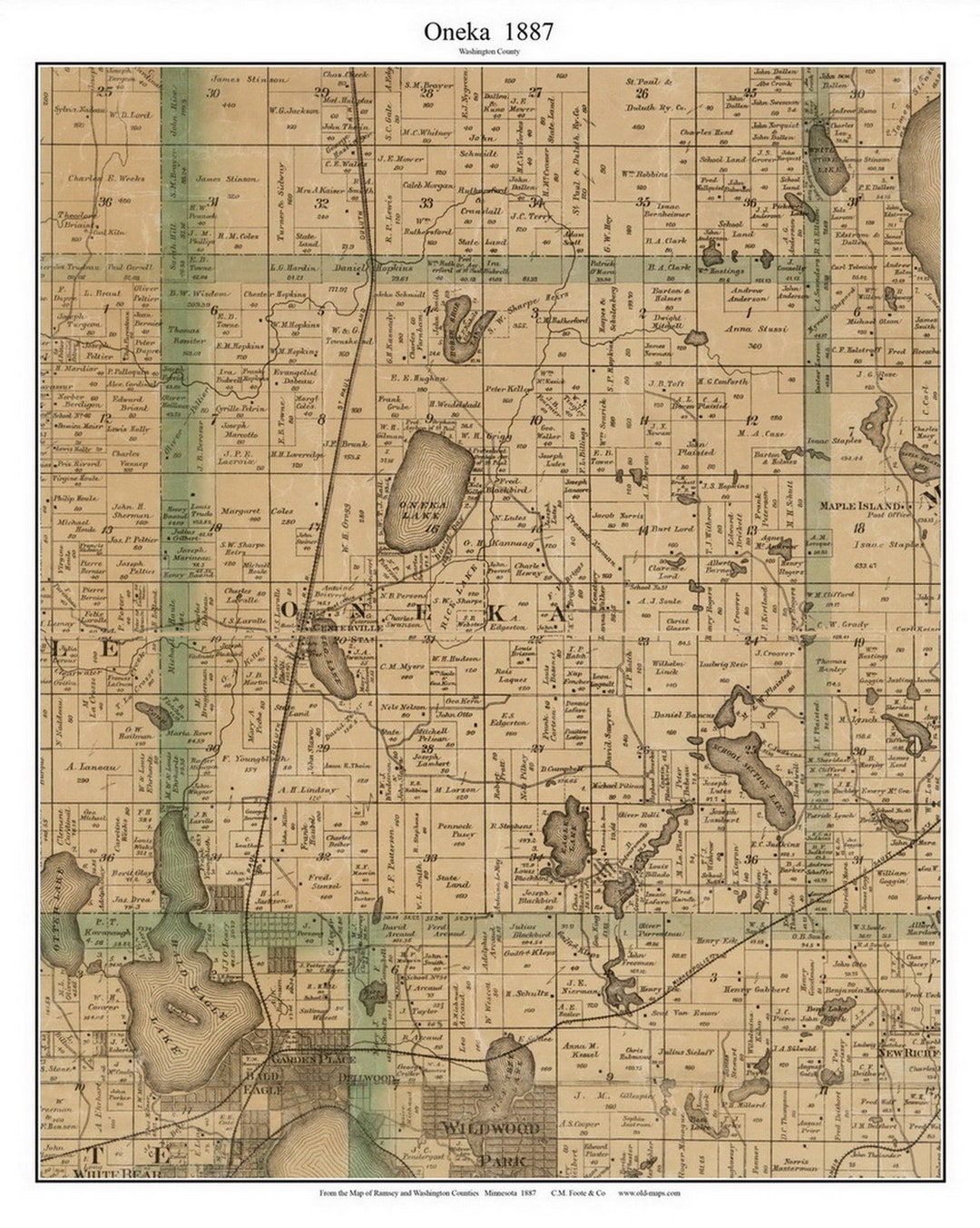 Oneka 1887 - Bald Eagle Lake - Old Town Map With Homeowner Names ...