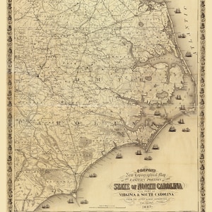 Eastern North Carolina 1863 Old Map With Part of Virginia and South ...