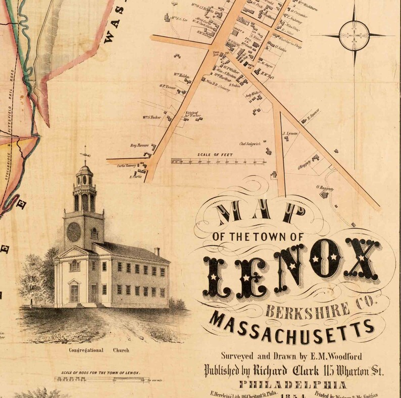 Lenox 1854 Old Town Map Homeowner Names genealogy - Etsy