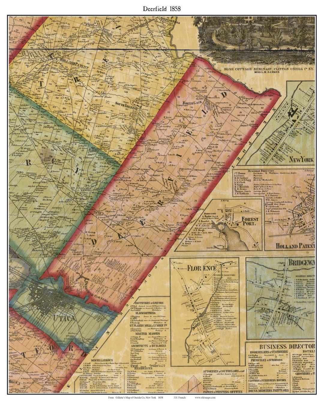 Deerfield 1858 Old Town Map - With Homeowner Names New York Reprint ...
