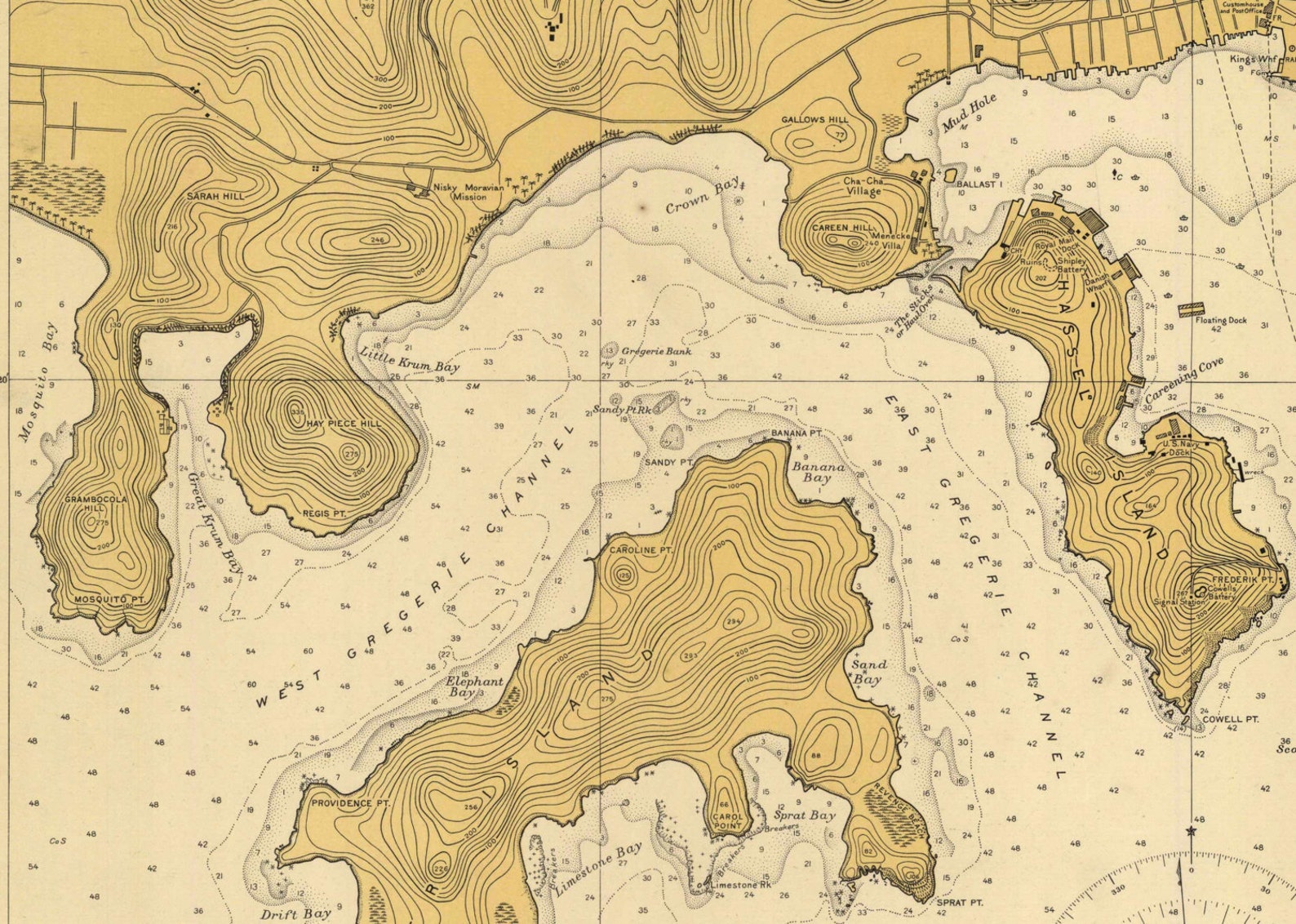 Saint Thomas Harbor - Virgin Islands - 1920 Nautical Map Including ...