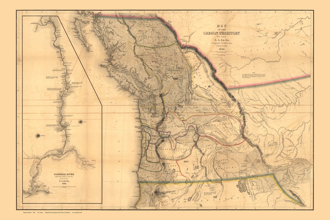 Oregon Territory 1844 Indian Tribes Columbia River Inset - State Map ...