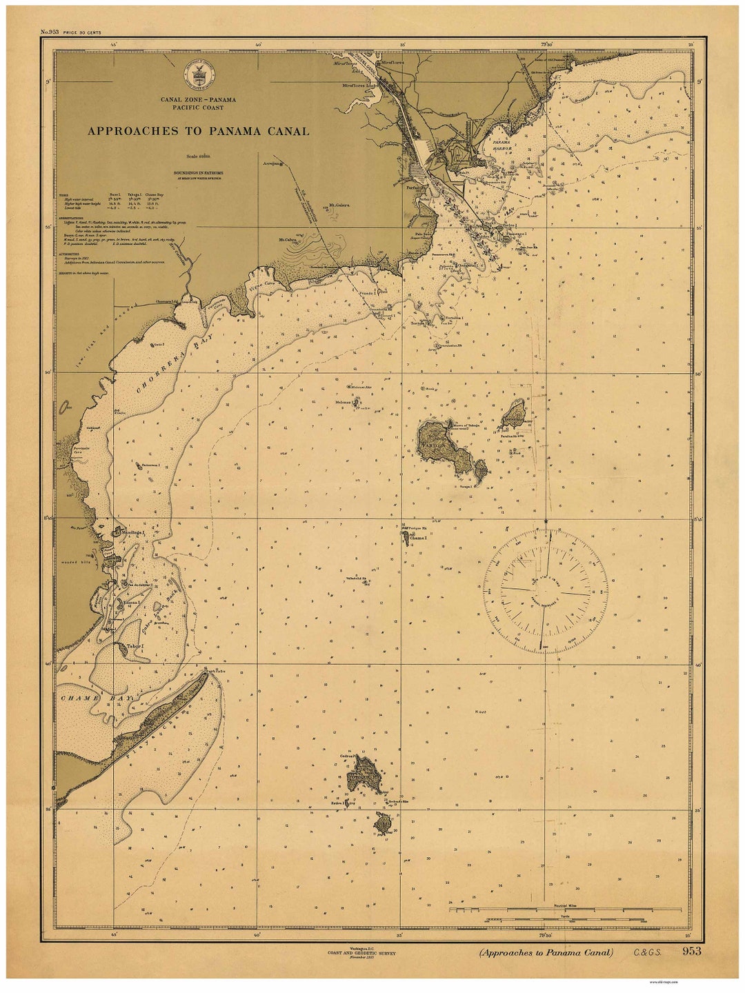 Panama Canal Pacific Coast Approaches 1913 Nautical Chart - Etsy