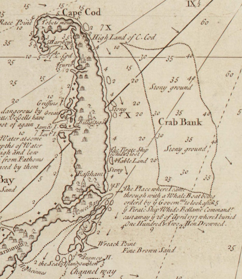 Cape Cod 1734 Map - New England Shoreline - Custom Reprint Southack ...