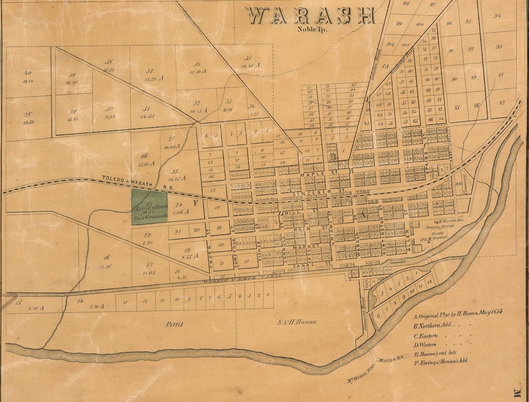 Wabash Village 1861 Old Town Map With Homeowner Names Indiana - Reprint ...