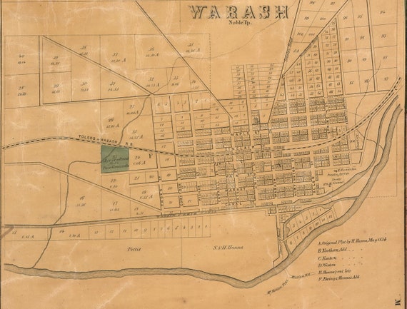 Wabash Village 1861 Old Town Map With Homeowner Names Indiana | Etsy