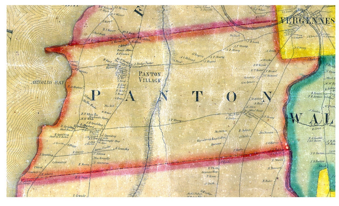 Panton 1857 Old Town Map With Homeowner Names Vermont Reprint Addison ...