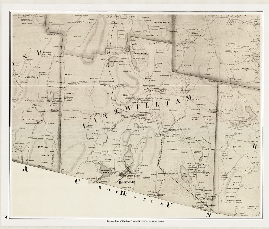 Fitzwilliam 1858 Old Town Map With Homeowner Names New | Etsy