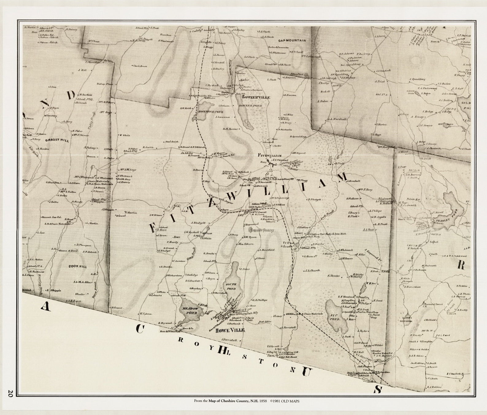 Fitzwilliam 1858 Old Town Map With Homeowner Names New | Etsy