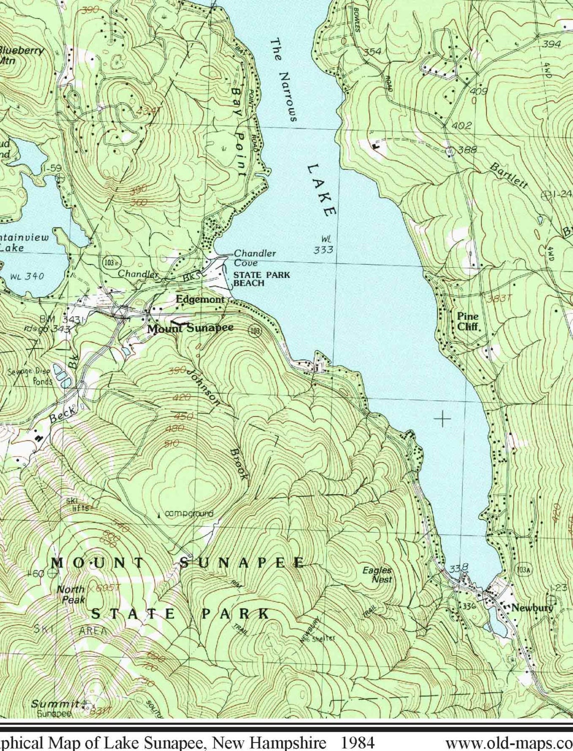 Lake Sunapee 1984 Old Topographic Map USGS Custom Composite - Etsy