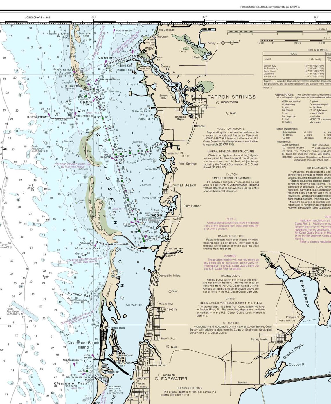 Tampa Bay to St Joseph Sound 2015 Nautical Map Tarpon Springs - Etsy