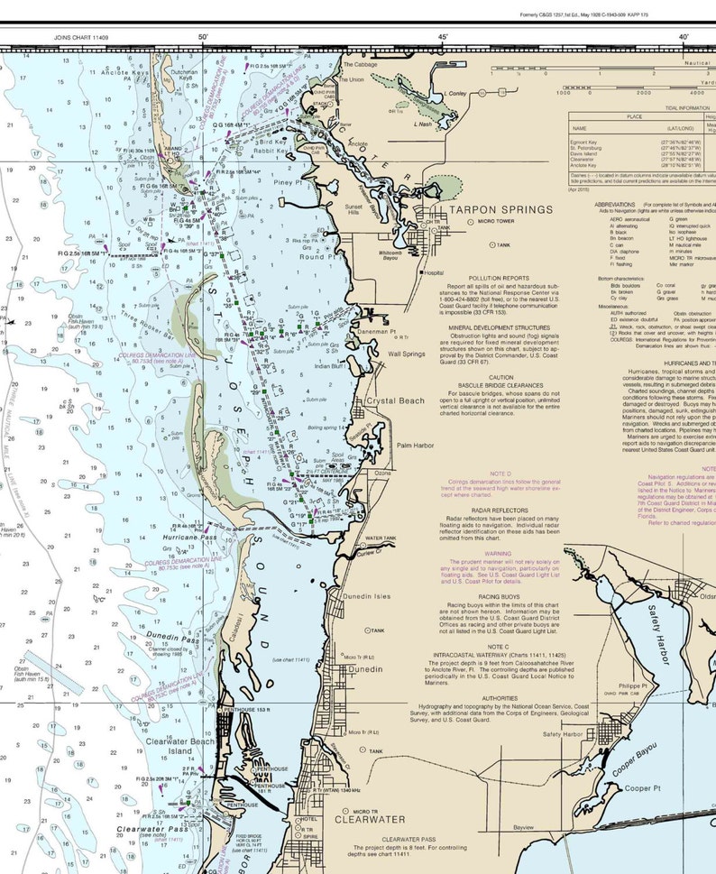Tampa Bay to St Joseph Sound 2015 Nautical Map Tarpon Springs - Etsy