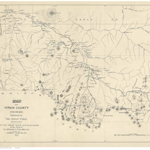Pitkin County Colorado 1884 - Old Wall Map Reprint With Homeowner Names ...