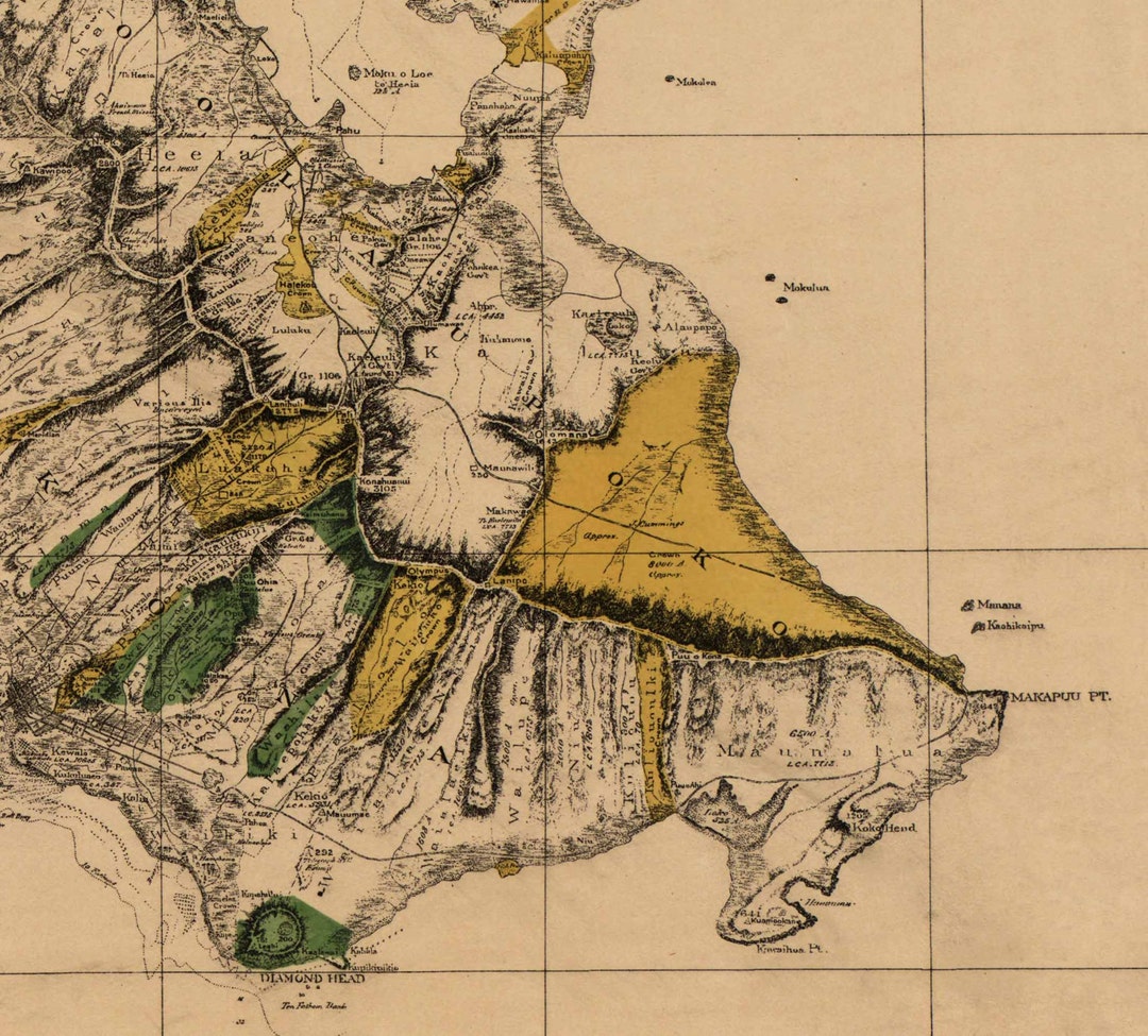 Old Map of Oahu 1881 - C.J. Lyons - Hawaiian Islands - Etsy