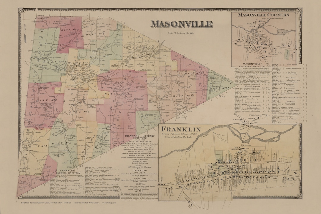 Masonville - 1869 - New York - Delaware Co Atlas Old Town Map Reprint ...