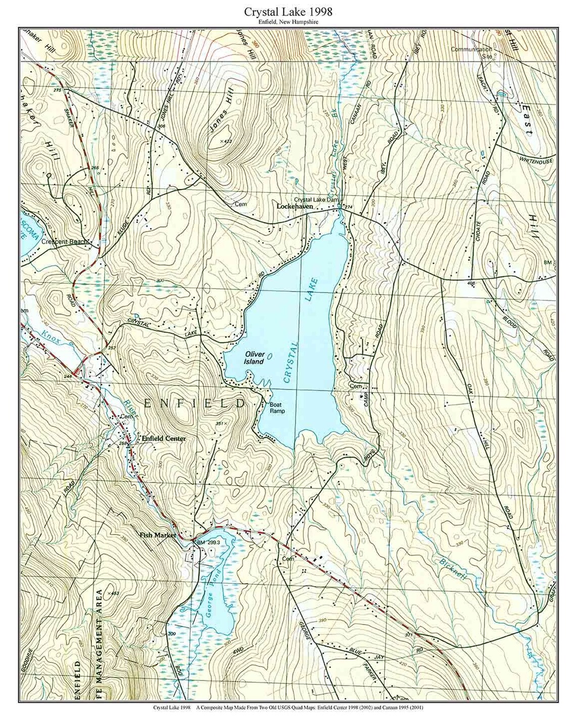 Crystal Lake 1998 Old Topographic Map USGS Custom Composite | Etsy