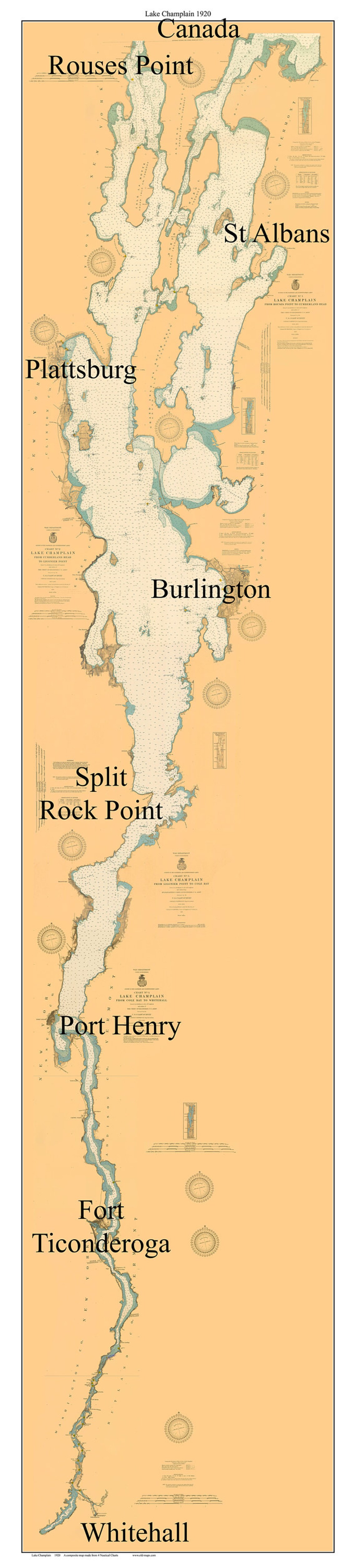 Lake Champlain 1920 Vermont New York Nautical Chart Long - Etsy